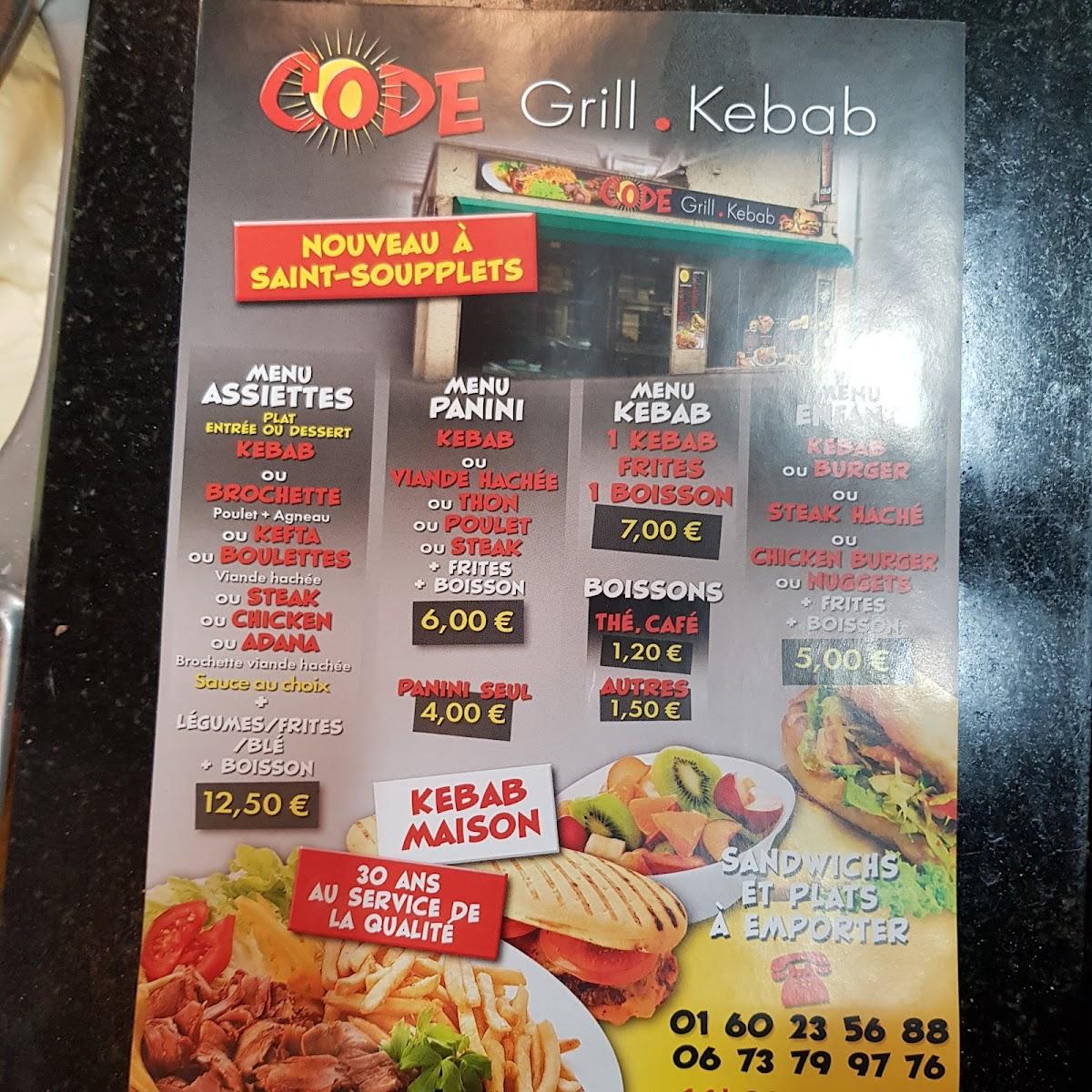 Menu at Le Code restaurant, Saint-Soupplets