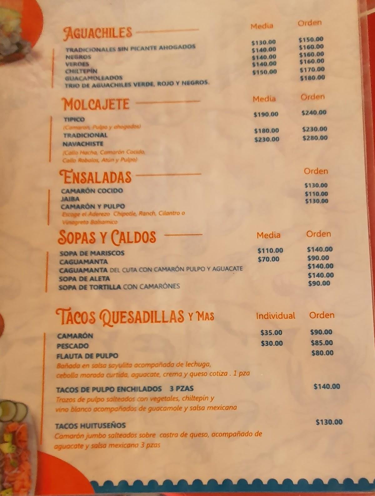 Carta del restaurante Mariscos Toño Cuta, Guasave, Calle Lázaro ...