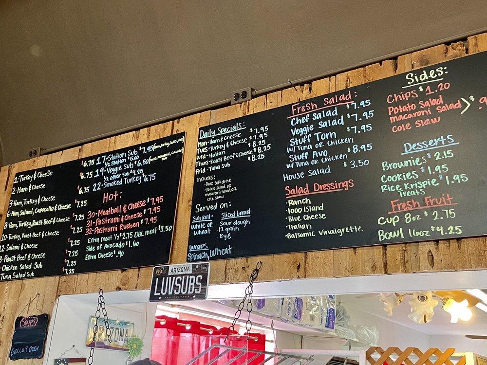 Menu at Old Station Sub Shop restaurant, Phoenix