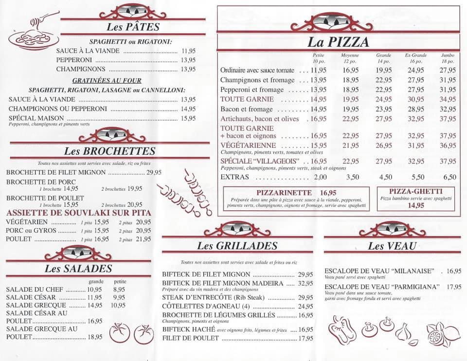 Menu au Restaurant le Villageois VAL-DAVID, Val-David
