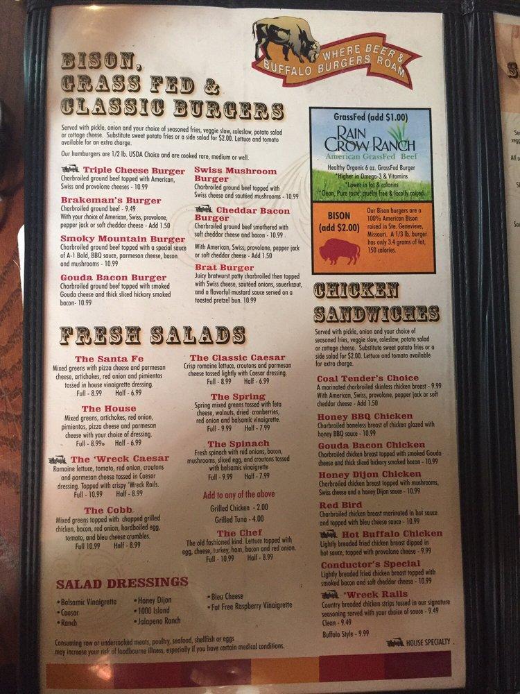 Menu at Trainwreck Saloon pub & bar, Rock Hill, Manchester Rd