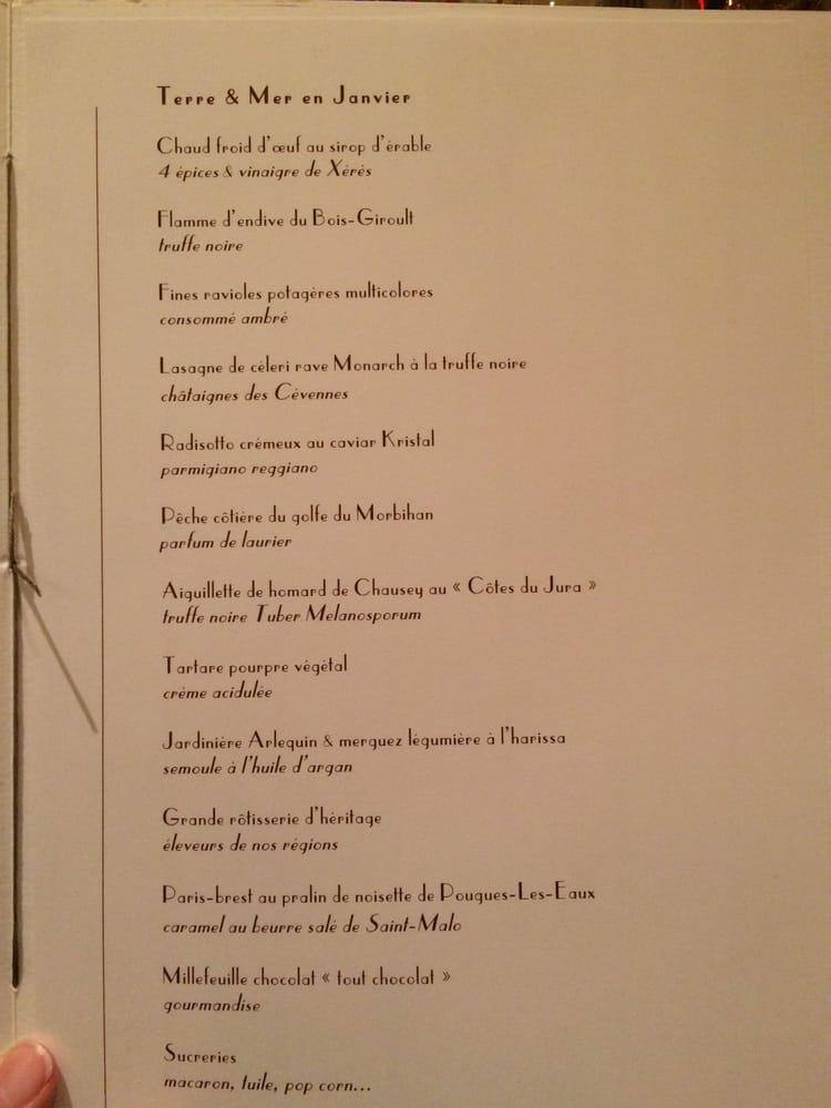 Menu at Arpège restaurant, Paris, 84 Rue de Varenne