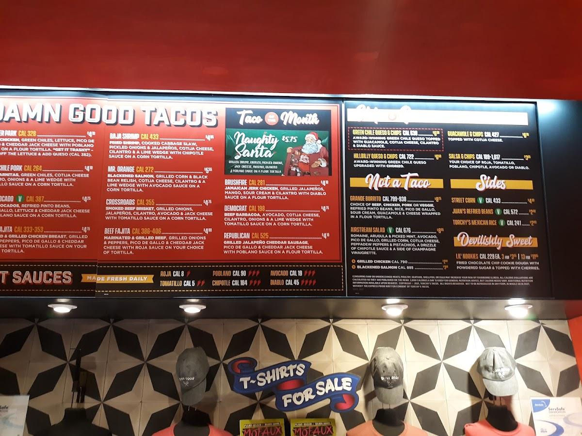 Menu at Torchy's Tacos restaurant, Richardson