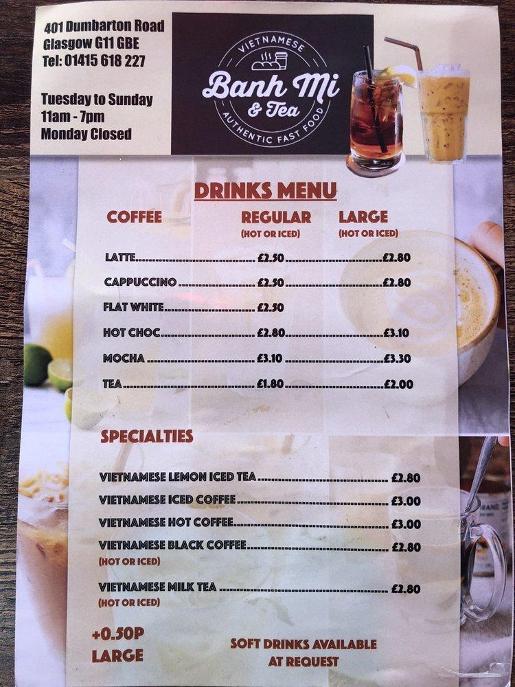 Menu at Banh Mi & Tea restaurant, Glasgow