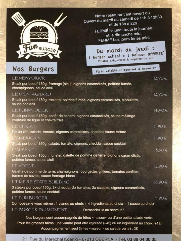 Menu at Fun Burger OBERNAI restaurant, Obernai