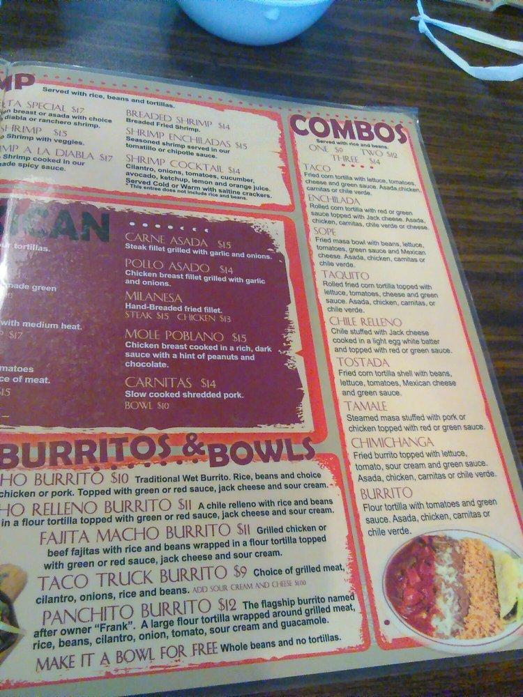 Menu at La Huerta Vieja restaurant, Modesto