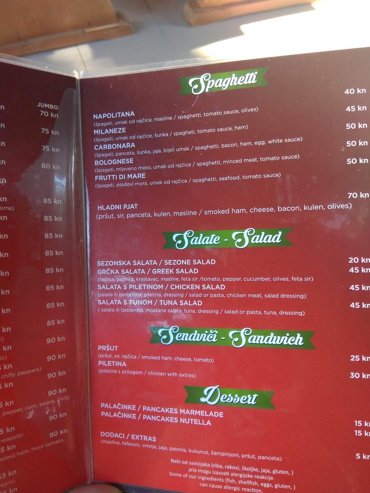 Menu at Pizzeria TATA MATA, Čilipi, beroje 53