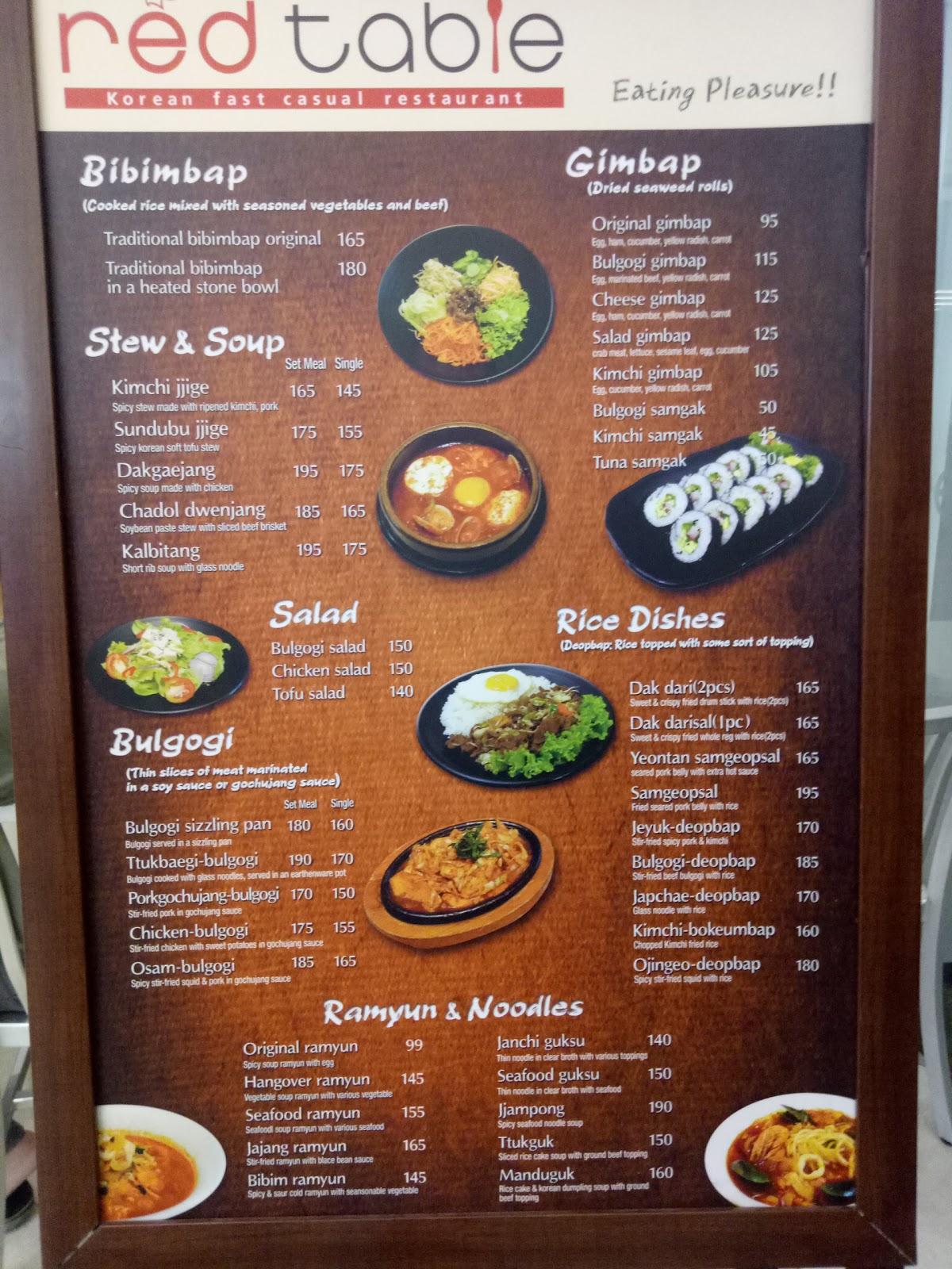 Menu at Red Table restaurant, Manila, SM City San Lazaro