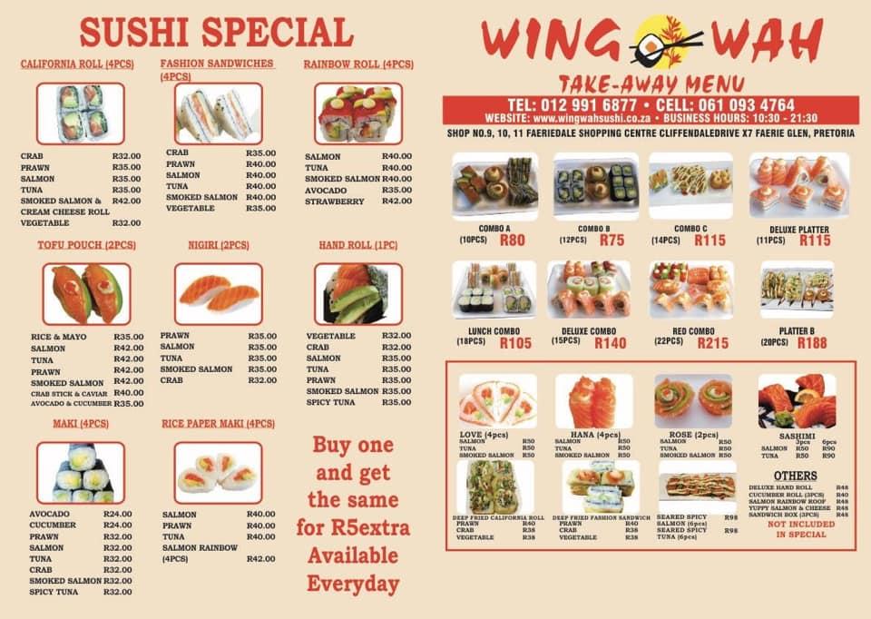 Menu at Wing Wah Sushi Hazeldean restaurant, Pretoria