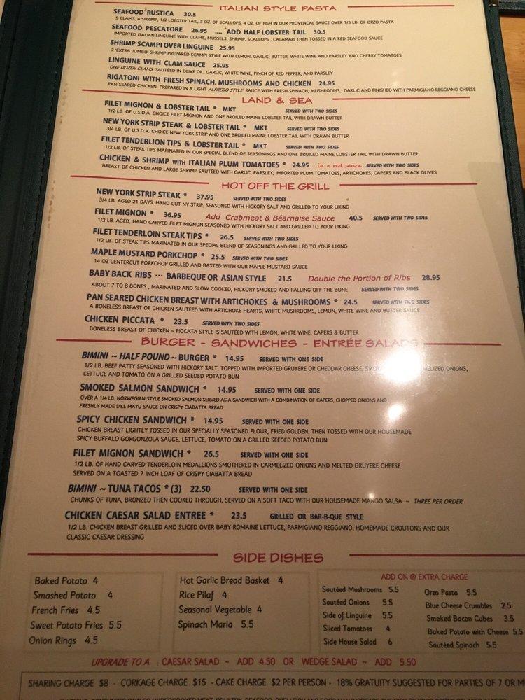Menu at Bimini Twist steakhouse, West Palm Beach