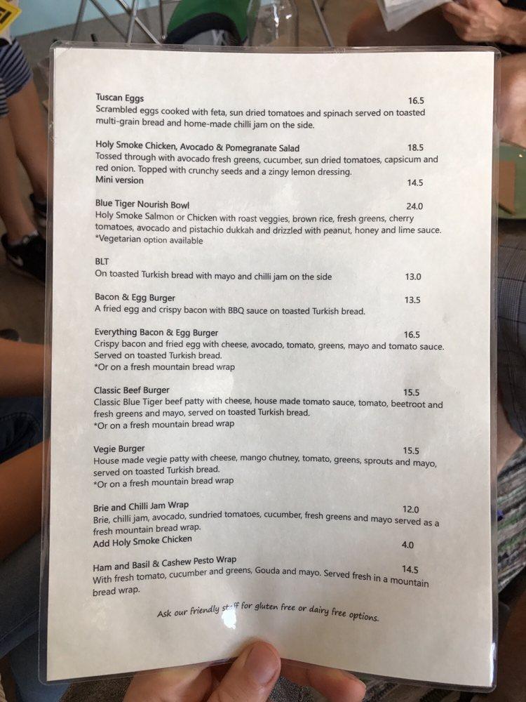 Menu at Blue Tiger restaurant, Manjimup