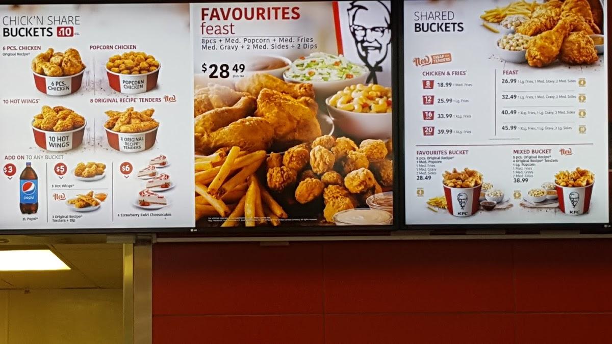 Menu at KFC fast food, Nanaimo, 6896 Island Hwy N