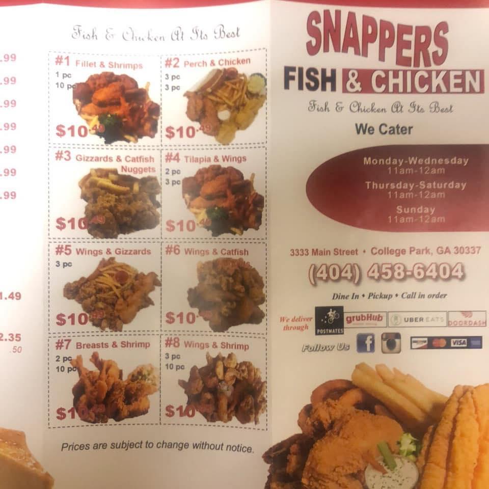 Menu at Snappers Fish & Chicken fast food, College Park