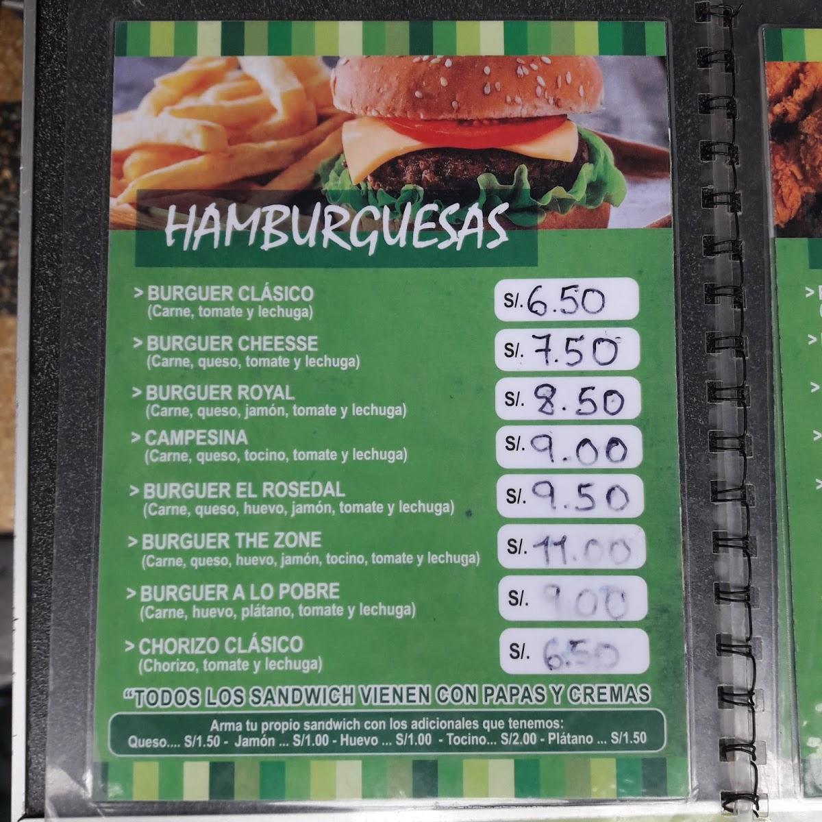 Menu at The Zone Burguer restaurant, Magdalena del Mar