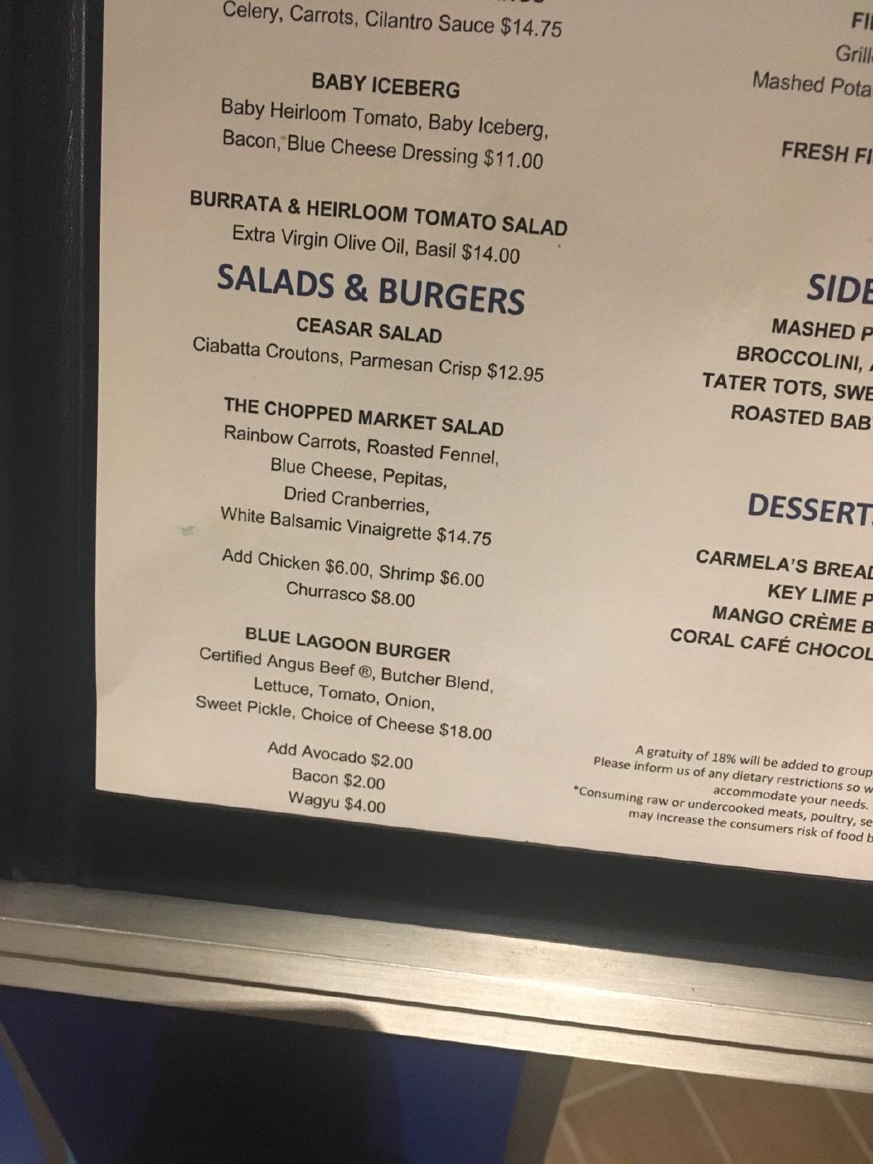 Menu at Coral Cafe, Miami, Blue Lagoon Dr