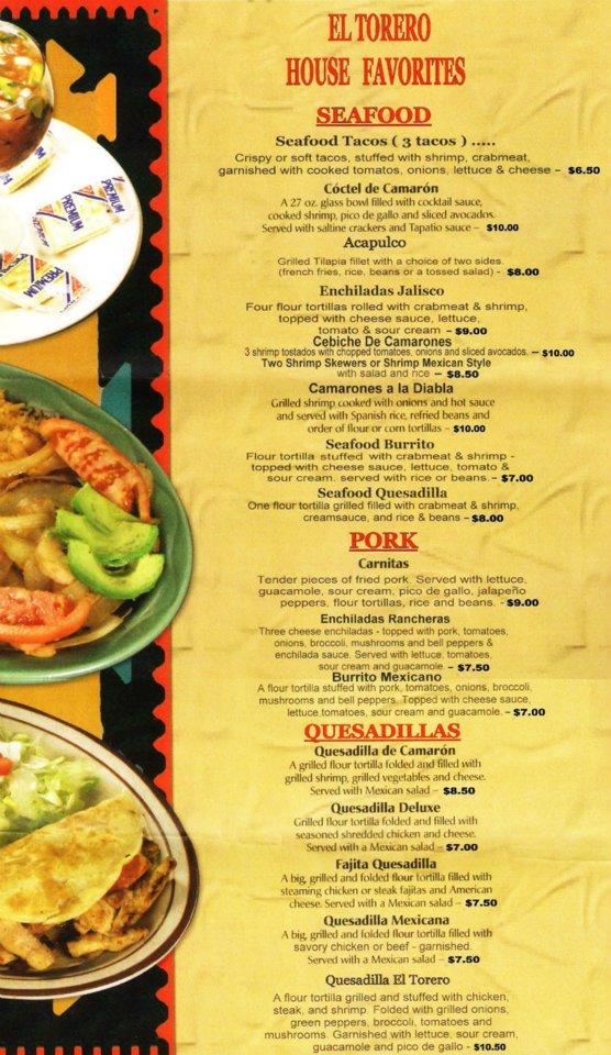 Menu at El Torero restaurant, Warren, Elm Rd NE