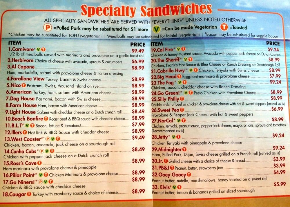 Menu at Gherkin's Sandwich Shop restaurant, Montara