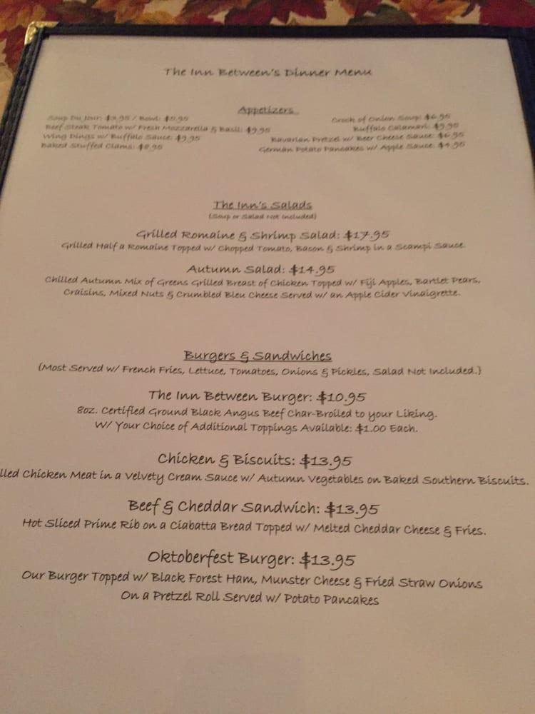 Menu at Inn Between steakhouse, Margaretville