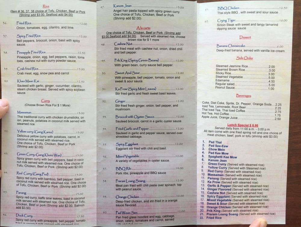 Menu at Krung Thep Thai Cuisine restaurant, Idaho Falls