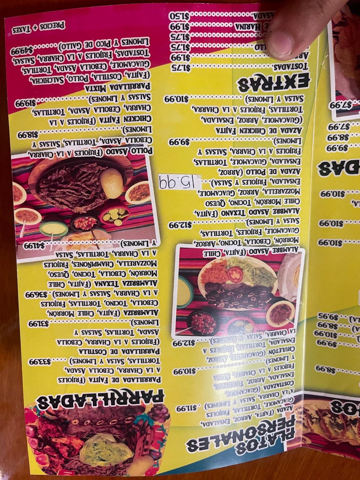 Menu at Leños y Brasas restaurant, Harlingen