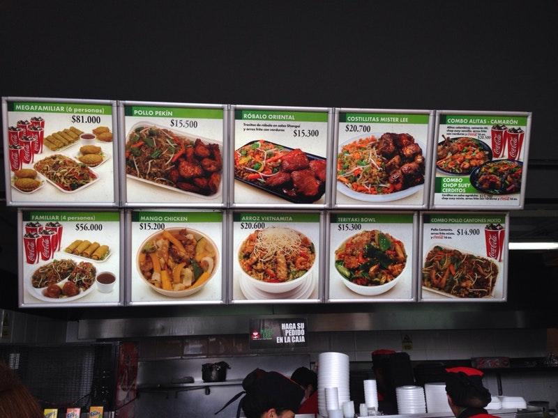 Menu at Mister Lee fast food, Bogotá, Calle 127