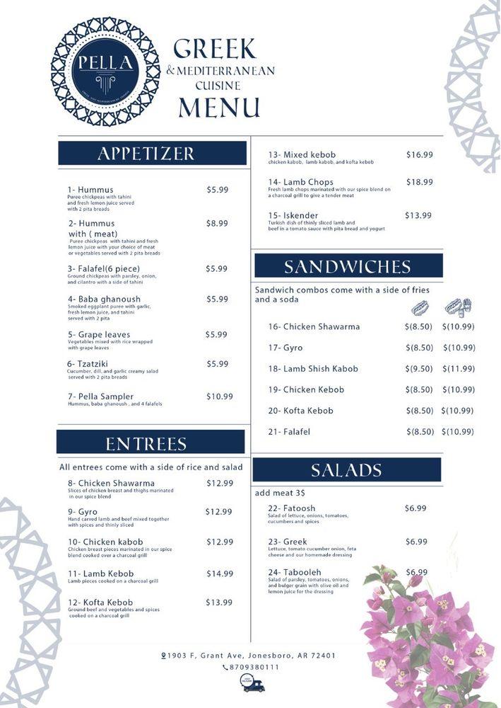 Menu at Pella Cafe Greek and Mediterranean Cuisine, Jonesboro