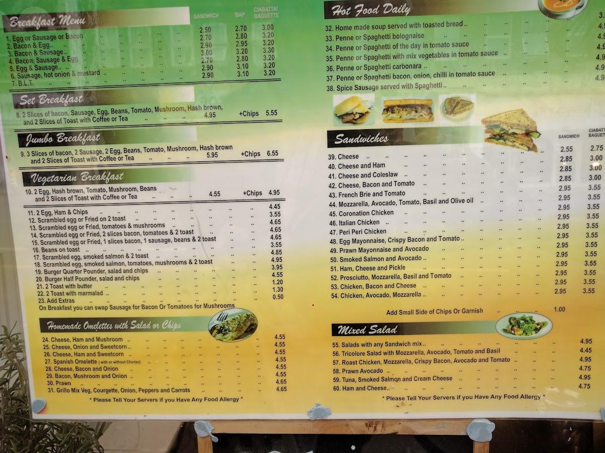 Menu at Roberto cafe, New Malden