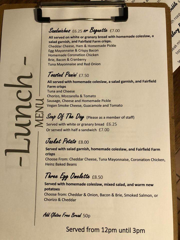 Menu at The Braxted Bakery, Witham