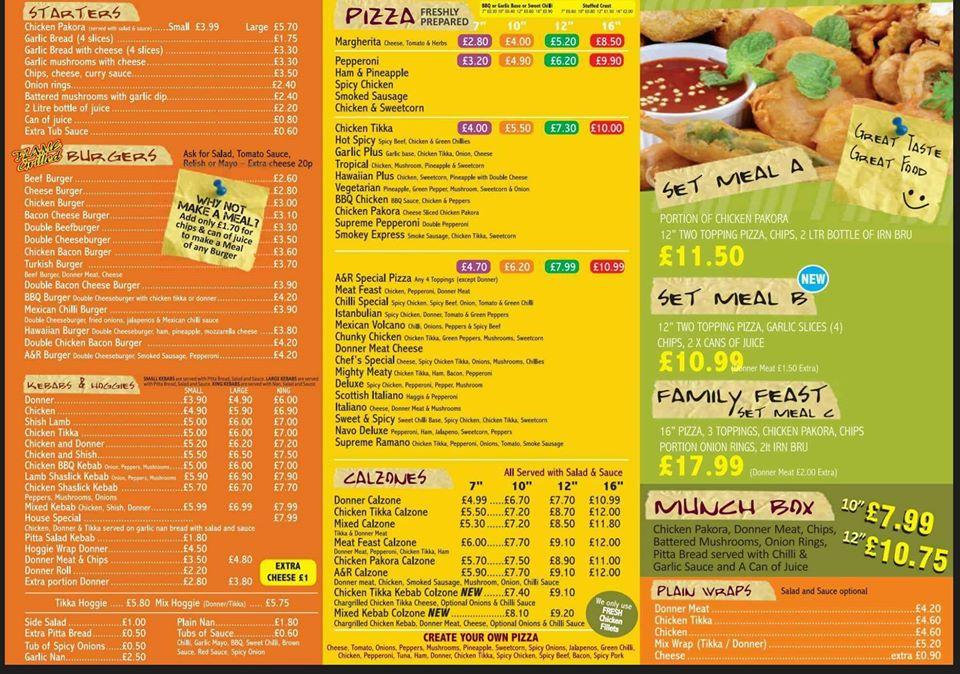 Menu at A&R Fish Bar, Lochgelly