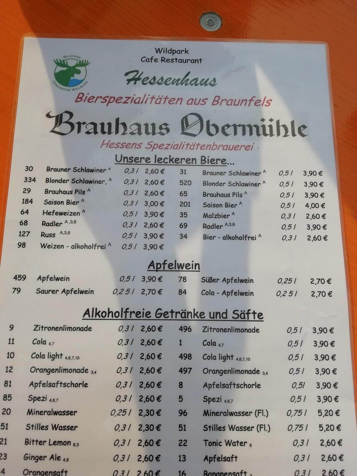Menu at Brauhaus Obermühle restaurant, Braunfels