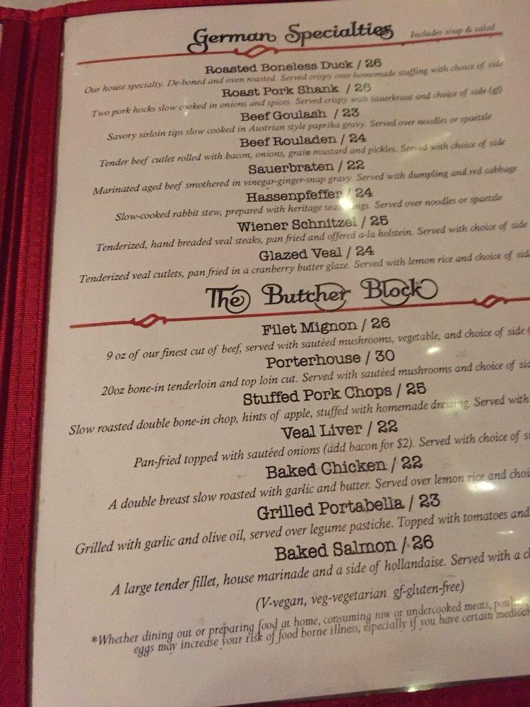 Menu at Kegel's Inn restaurant, West Allis