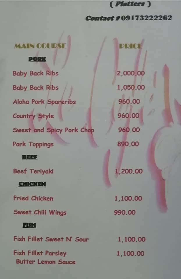 Menu at Le Cafe, Malaybalay City