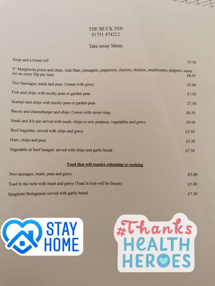 Menu at The Buck pub & bar, Thornton Dale