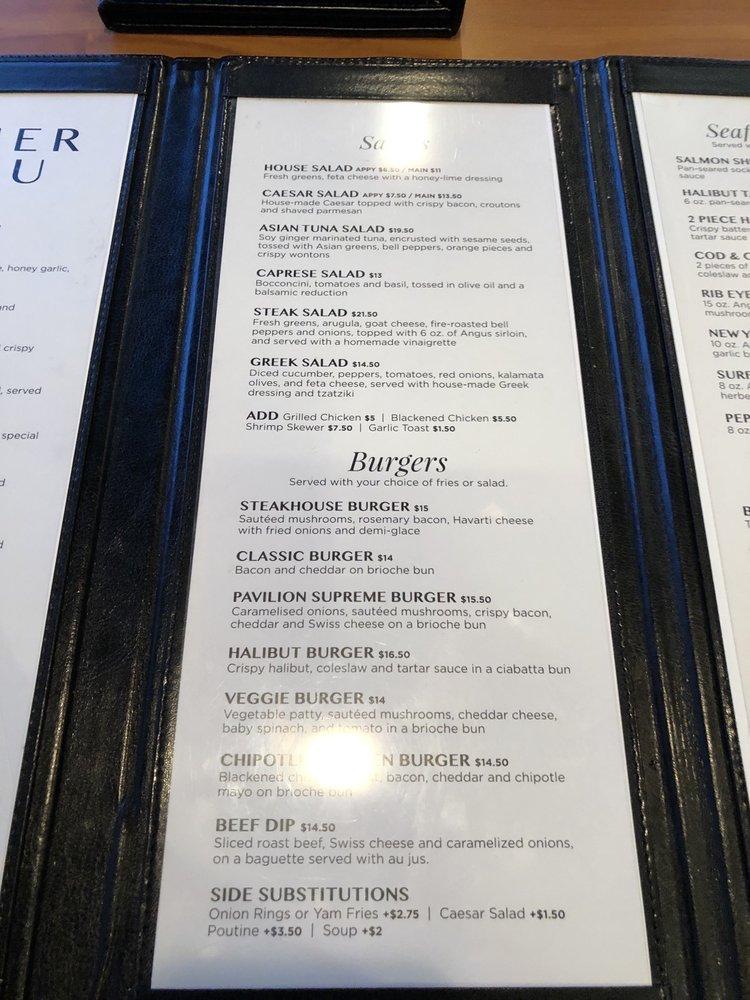 Menu at The Pavilion Restaurant, Prince Rupert