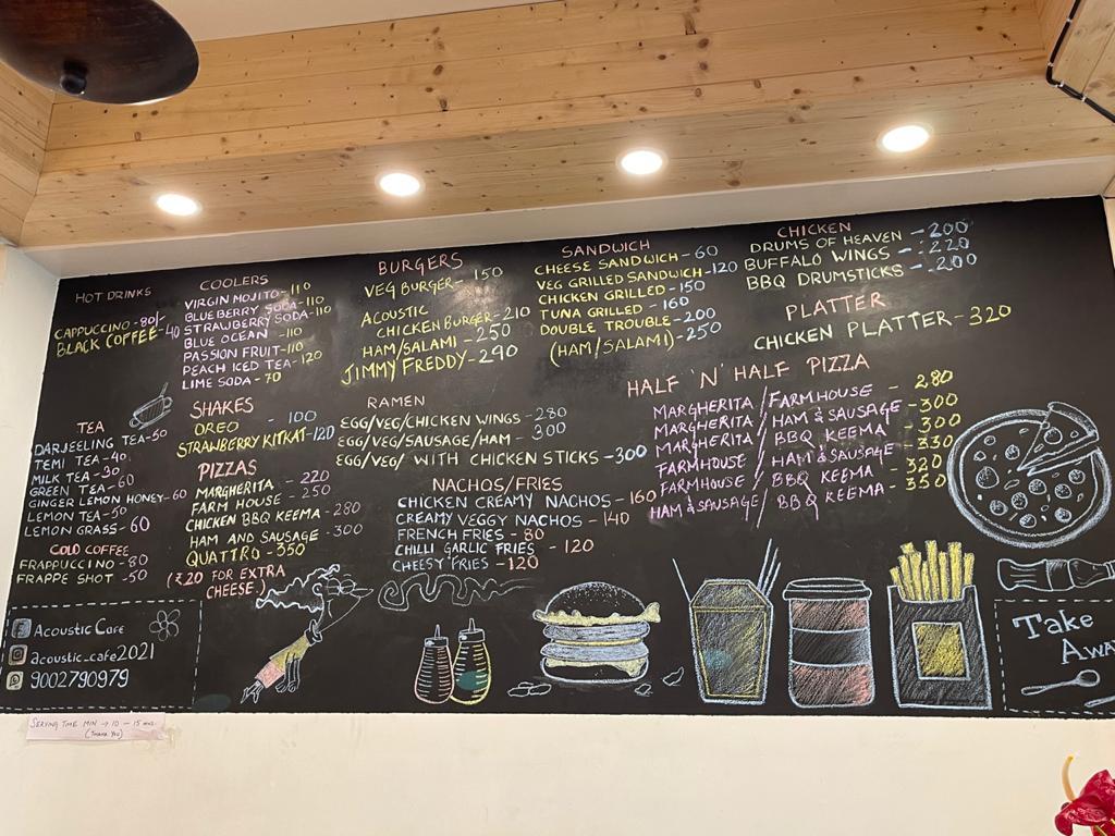 Menu at Acoustic Cafe, Kalimpong