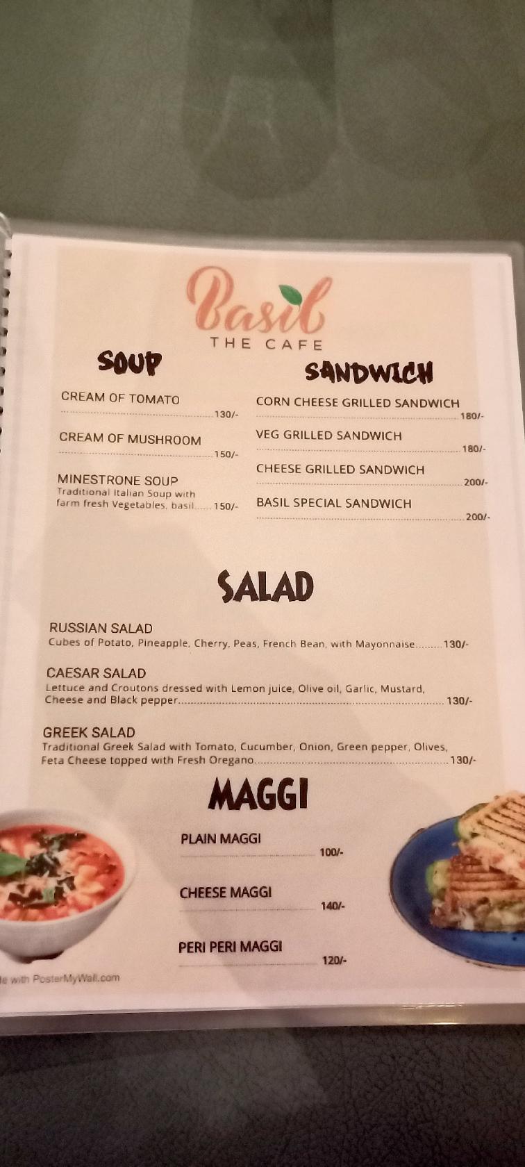 Menu at Basil - The Café, Rourkela