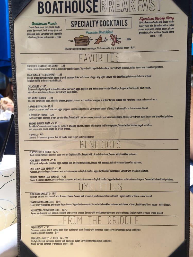 Menu at Boathouse at Hendry's Beach restaurant, Santa Barbara