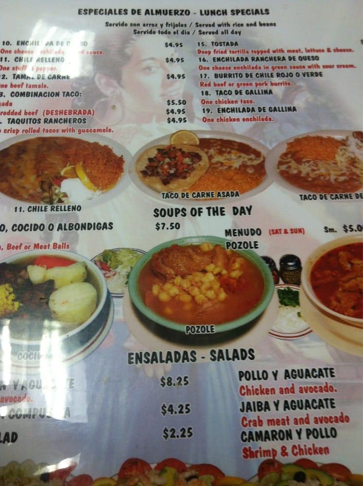Menu at Casa Jimenez restaurant, Fontana