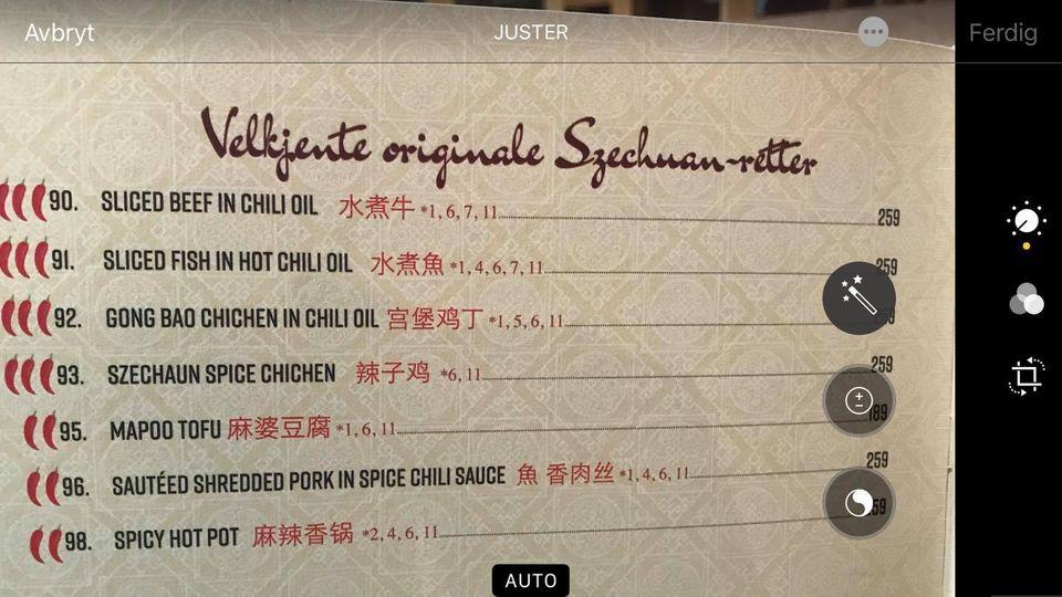 Menu at Chang Ching House restaurant, Kongsvinger