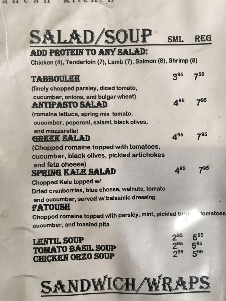 Menu at Farah's Mediterranean restaurant, El Paso