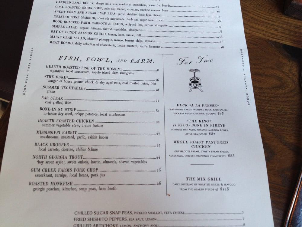 Menu at King + Duke restaurant, Atlanta, PEACHTREE RD NW at