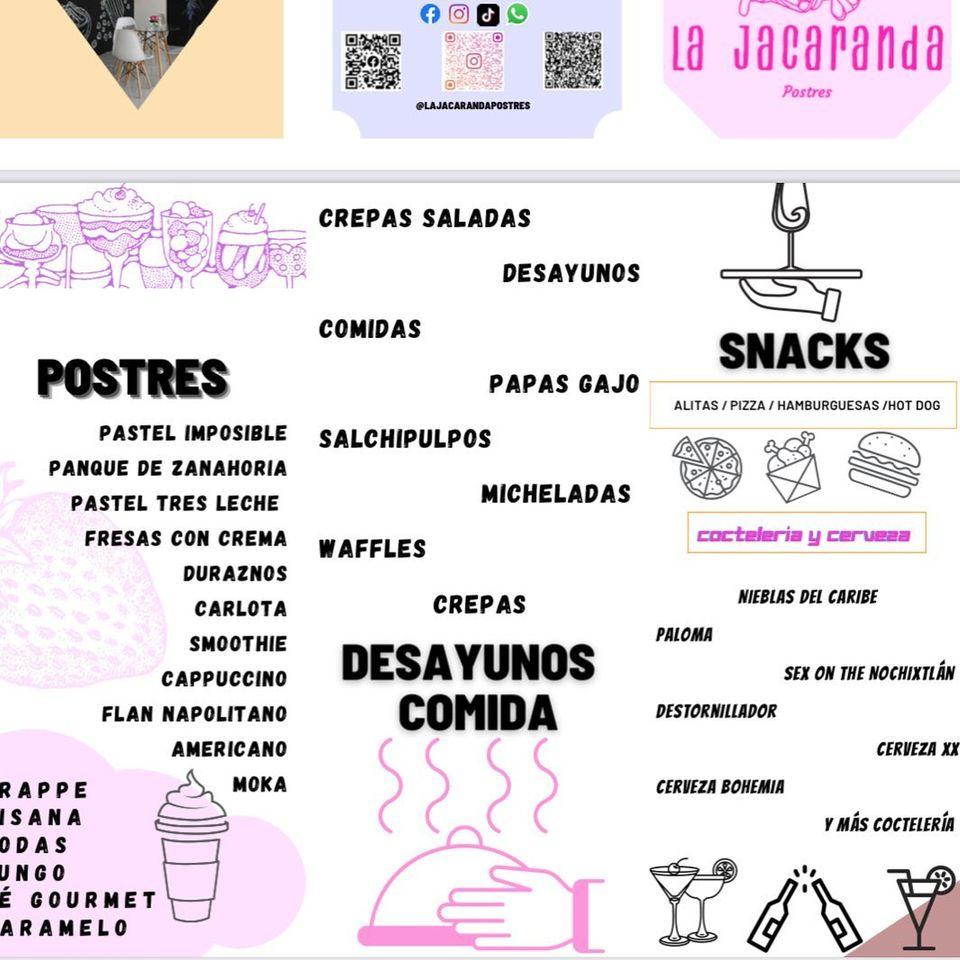 Menu at LA JACARANDA desserts, Asunción Nochixtlán