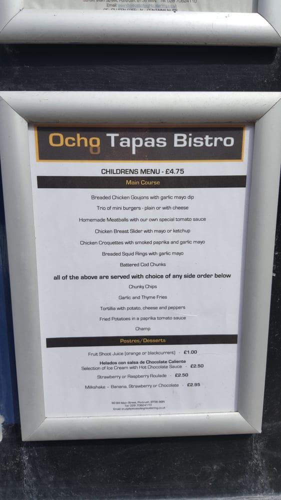 Menu at Ocho Bistro pub & bar, Portrush