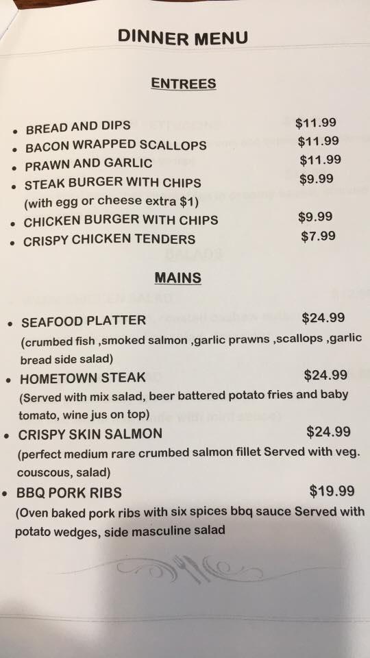 Menu at Palace Hotel pub & bar, Te Aroha