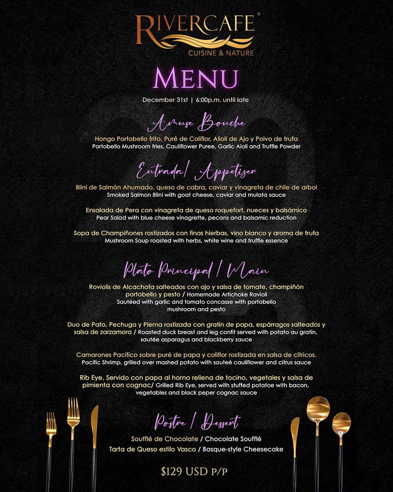 Menu at River Cafe, Puerto Vallarta