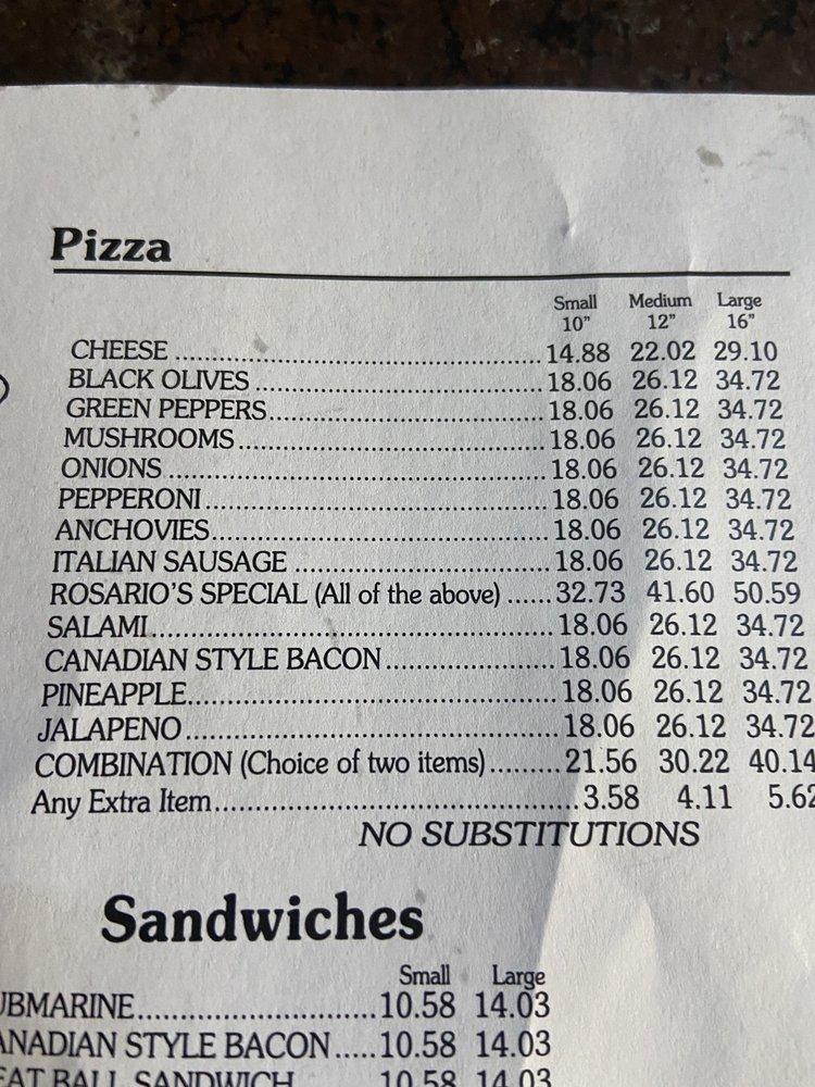 Menu at Rosario's Italian Restaurant, Carson