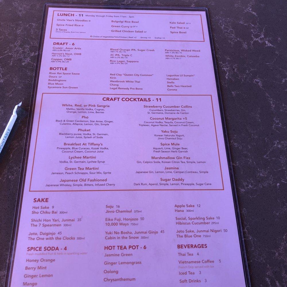 Menu at Spice Asian Kitchen restaurant, Fort Mill