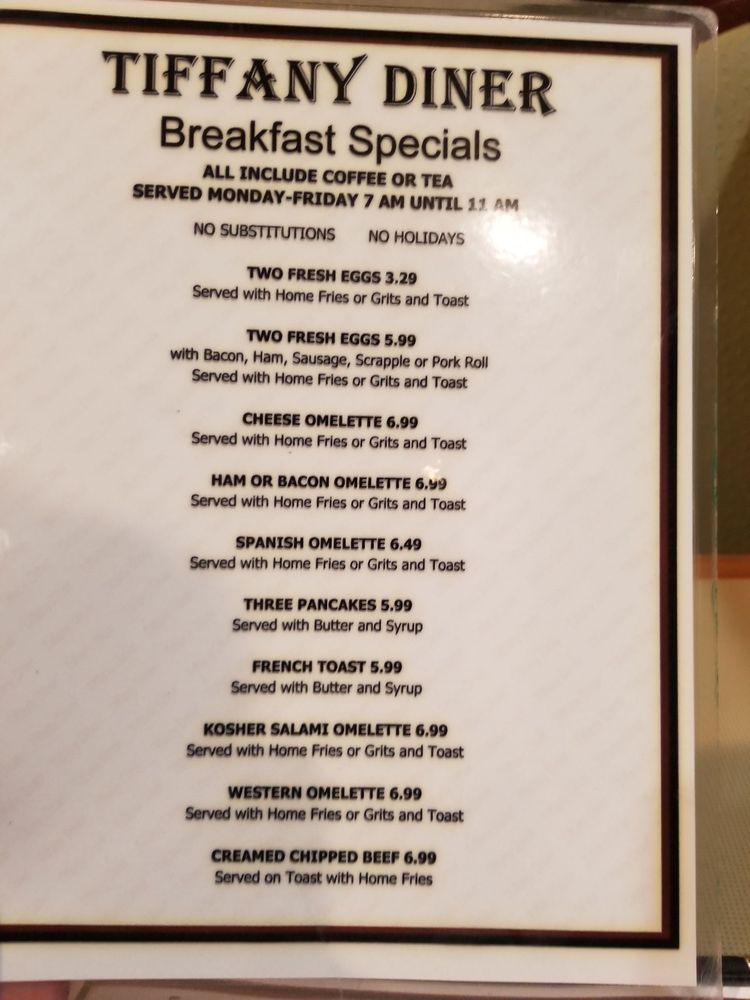 Menu at Tiffany On The BLVD pub & bar, Philadelphia