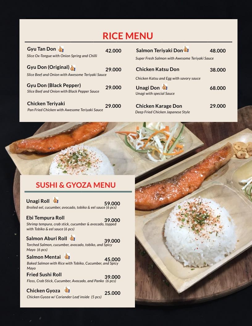 Menu at Umami Warung Makanan Jepang restaurant, West Jakarta