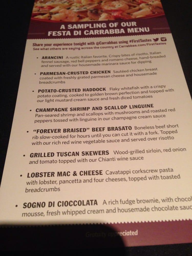 Menu at Carrabba's Italian Grill restaurant, Ellicott City, Long Gate Pkwy
